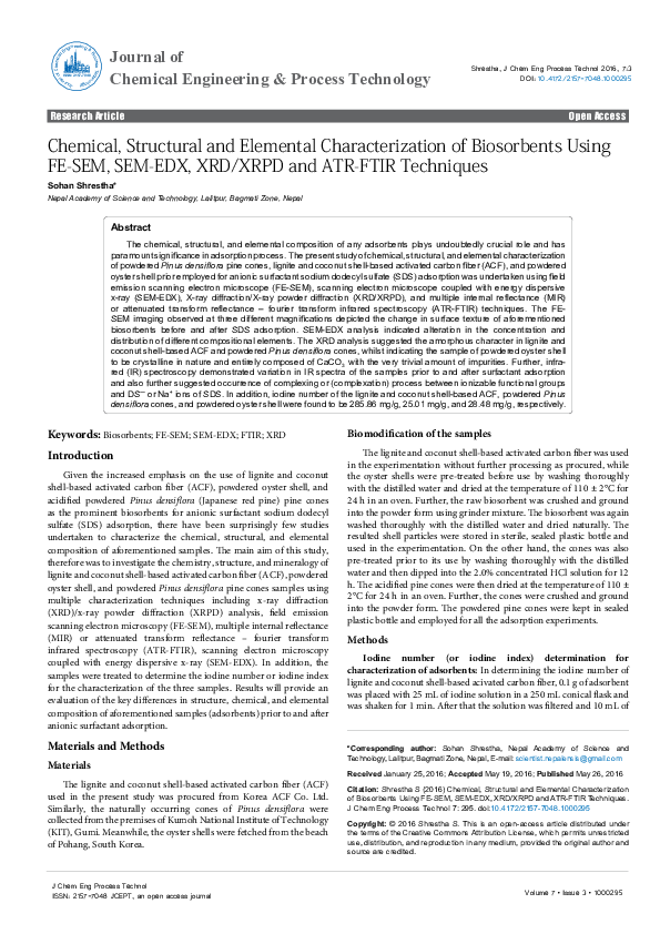(PDF) Chemical, Structural and Elemental Characterization of Biosorbents Using FE-SEM, SEM-EDX ...