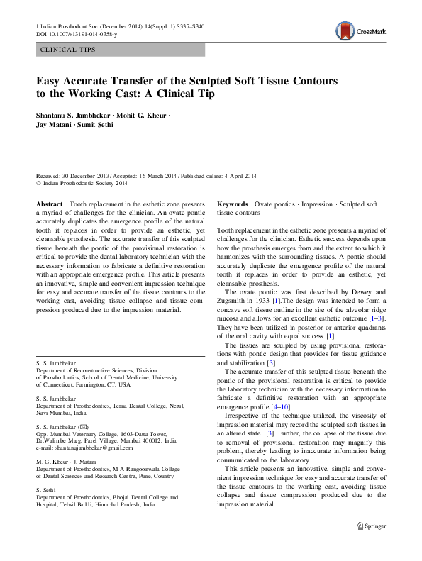 (PDF) Easy Accurate Transfer of the Sculpted Soft Tissue Contours to ...