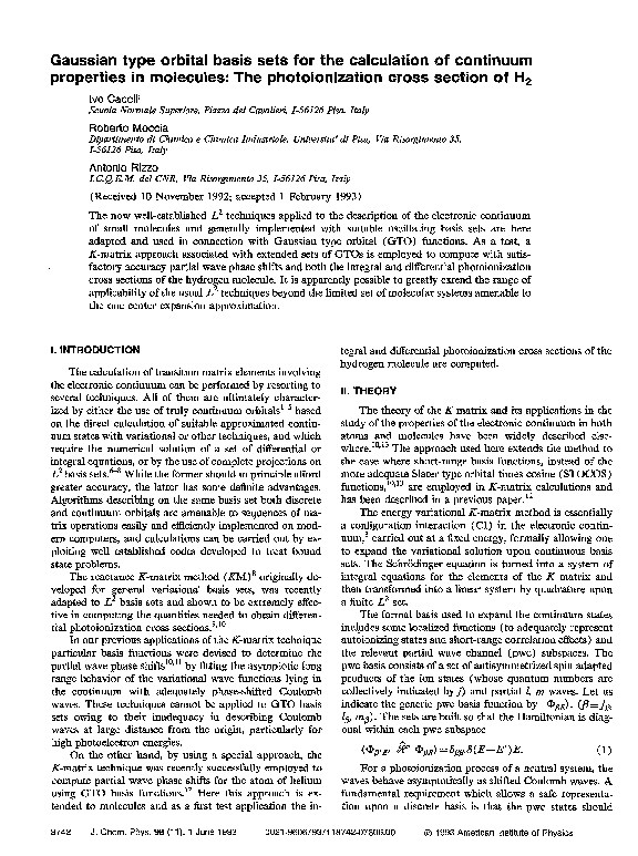 (PDF) Gaussian type orbital basis sets for the calculation of continuum properties in molecules ...