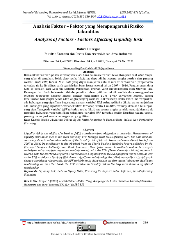 (PDF) Analisis Faktor – Faktor yang Mempengaruhi Risiko Likuiditas