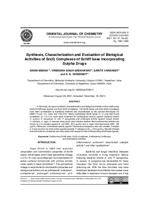 (PDF) Synthesis, Characterization and Evaluation of Biological Activities of Sn(II) Complexes of ...