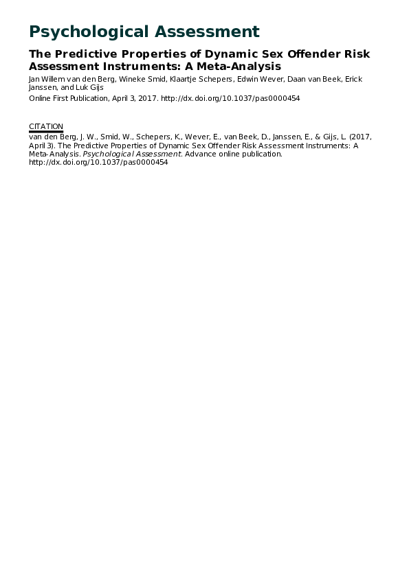 (PDF) The Predictive Properties of Dynamic Sex Offender Risk Assessment ...