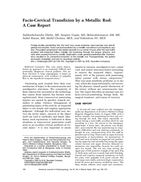 (PDF) Facio-cervical transfixion by a metallic rod: A case report