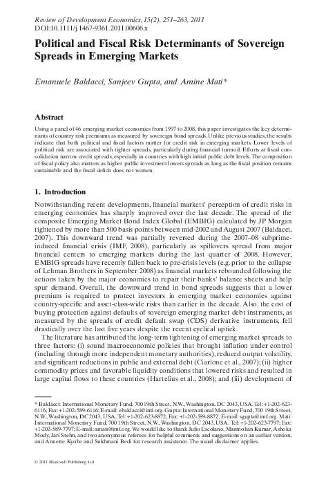 (PDF) Political and Fiscal Risk Determinants of Sovereign Spreads in Emerging Markets