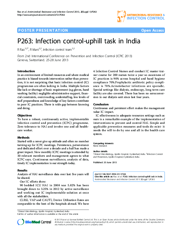 (PDF) P263: Infection control-uphill task in India