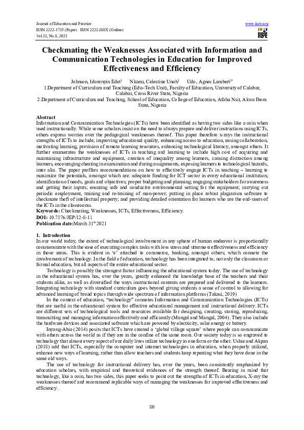 (PDF) Checkmating the Weaknesses Associated with Information and Communication Technologies in ...