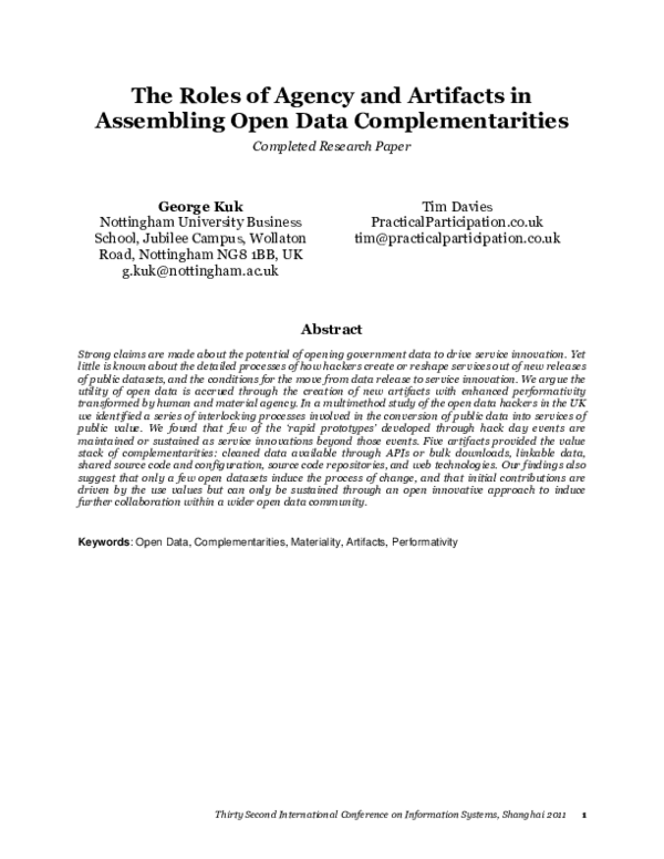 (PDF) Assembling Open Data Complementarities Completed Research Paper