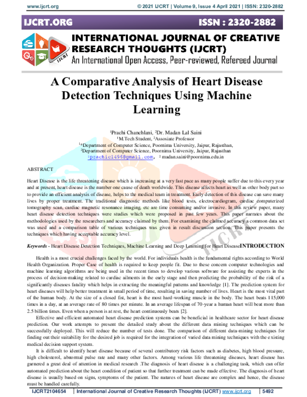 (PDF) A Comparative Analysis of Heart Disease Detection Techniques ...