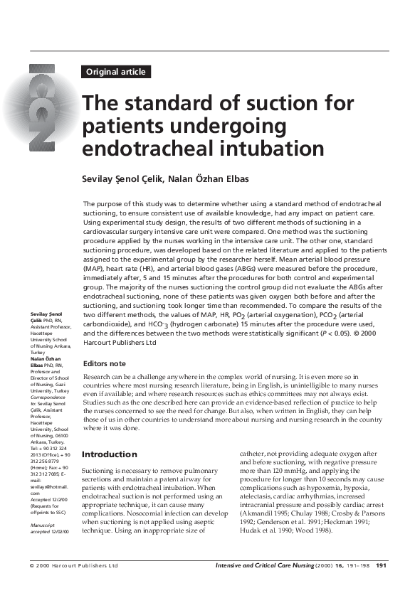 (PDF) The standard of suction for patients undergoing endotracheal intubation