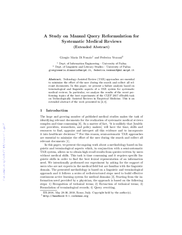 (PDF) A Study on Manual Query Reformulation for Systematic Medical Reviews