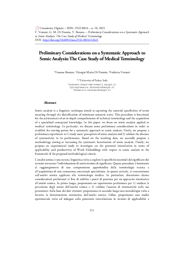 (PDF) Preliminary Considerations on a Systematic Approach to Semic Analysis: The Case Study of ...