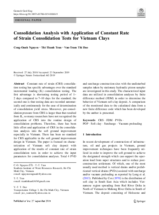(PDF) Consolidation Analysis with Application of Constant Rate of ...