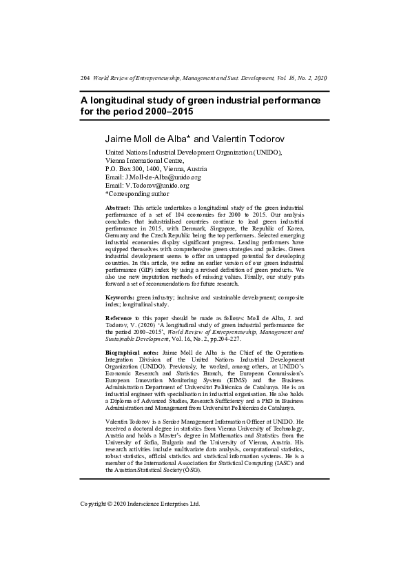 (PDF) A longitudinal study of green industrial performance for the ...