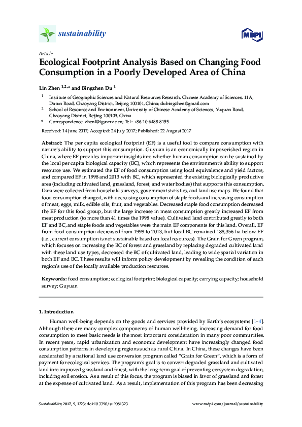 (PDF) Ecological Footprint Analysis Based on Changing Food Consumption ...
