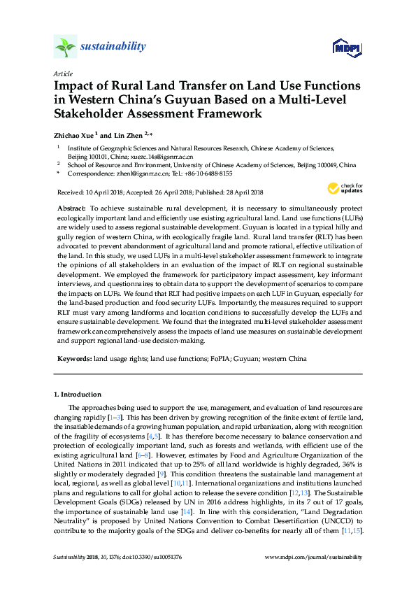 (PDF) Impact of Rural Land Transfer on Land Use Functions in Western ...