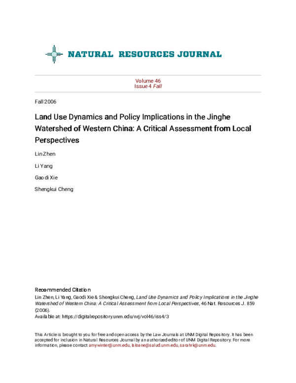 (PDF) Land use dynamics and policy implications in the Jinghe watershed of western China: A ...