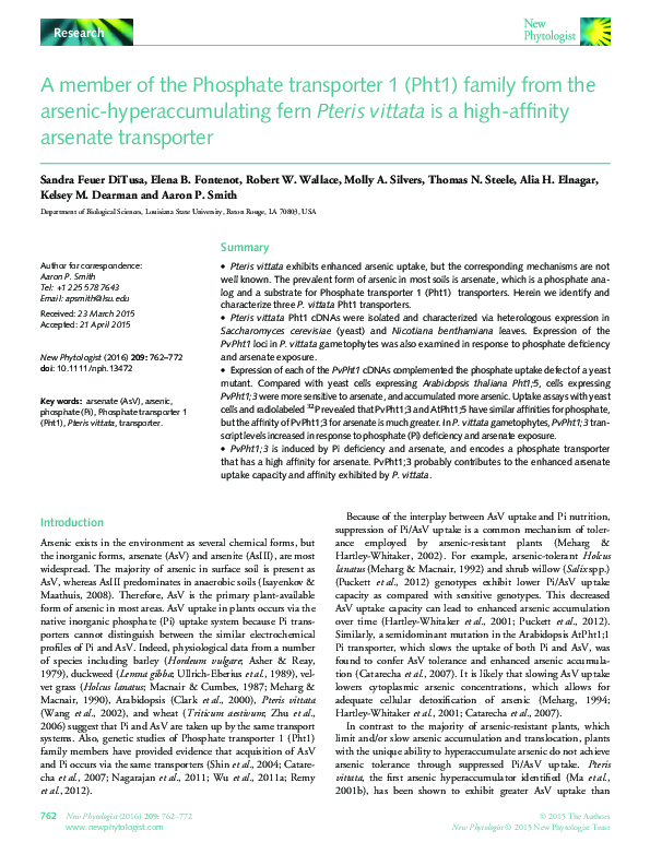 (PDF) A member of the Phosphate transporter 1 (Pht1) family from the ...