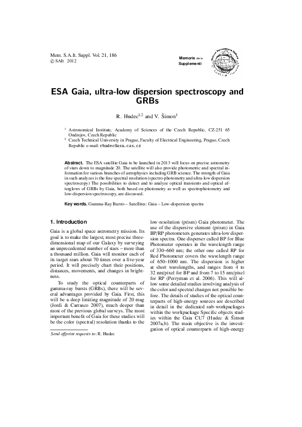 (PDF) ESA Gaia, ultra-low dispersion spectroscopy and GRBs