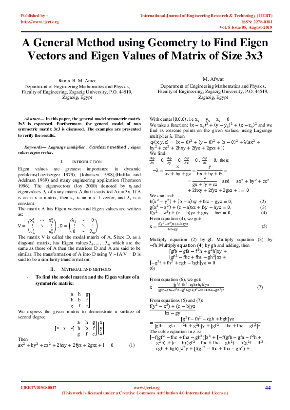 (PDF) A General Method using Geometry to Find Eigen Vectors and Eigen ...