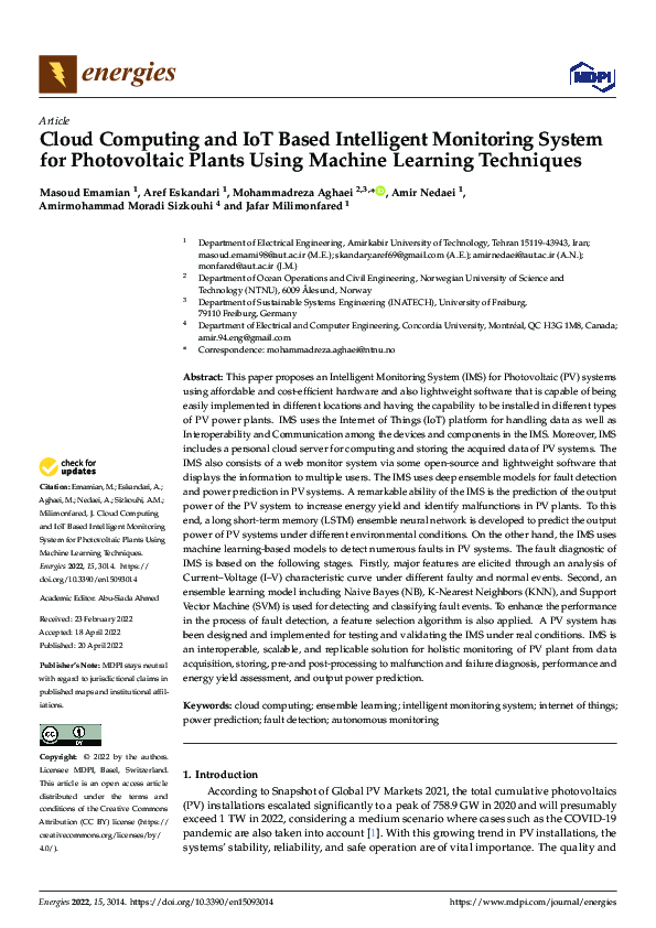 (PDF) Cloud Computing and IoT Based Intelligent Monitoring System for Photovoltaic Plants Using ...
