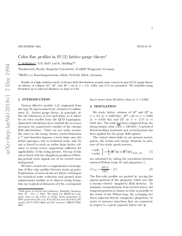 (PDF) Color flux profiles in SU(2) lattice gauge theory | Christoph Schlichter - Academia.edu