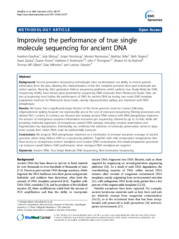 Pdf Improving The Performance Of True Single Molecule Sequencing For Ancient Dna