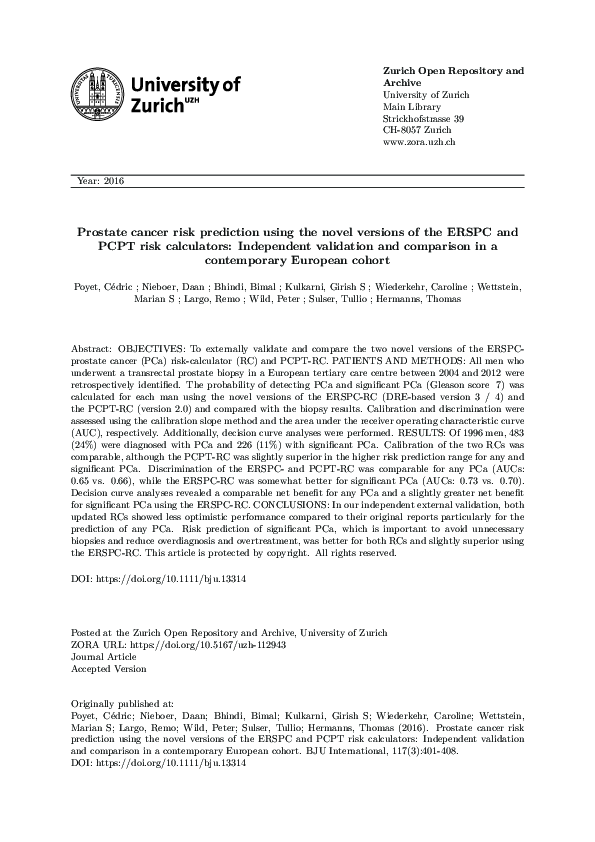 (PDF) Prostate cancer risk prediction using the novel versions of the ...
