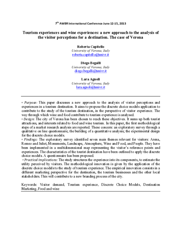 (PDF) Tourism experiences and wine experiences: a new approach to the ...