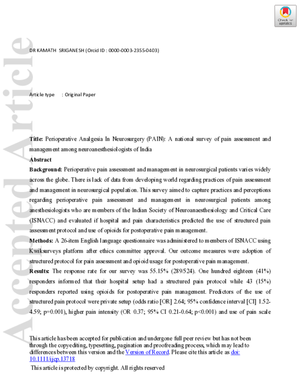 (PDF) Perioperative Analgesia in Neurosurgery (PAIN): A national survey ...