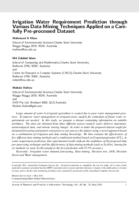 (PDF) Irrigation Water Requirement Prediction through Various Data ...