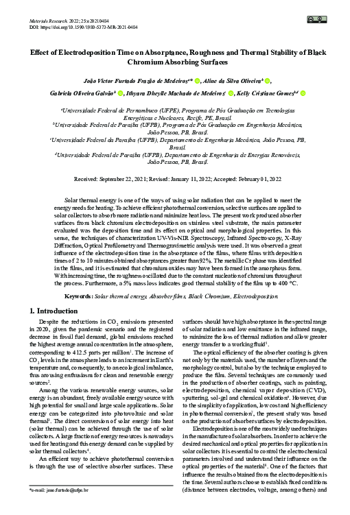 (PDF) Effect of Electrodeposition Time on Absorptance, Roughness and ...