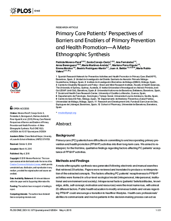 (PDF) Primary Care Patients’ Perspectives of Barriers and Enablers of Primary Prevention and ...