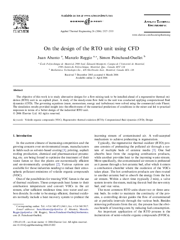 (PDF) On the design of the RTO unit using CFD