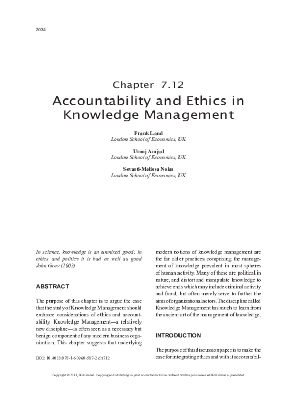 (PDF) Accountability and Ethics in Knowledge Management | Frank Land ...