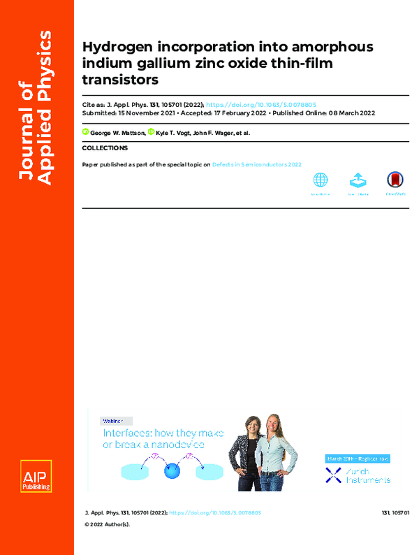 (PDF) Hydrogen incorporation into amorphous indium gallium zinc oxide ...
