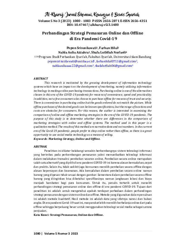 (PDF) Perbandingan Strategi Pemasaran Online Dan Offline di Era Pandemi ...
