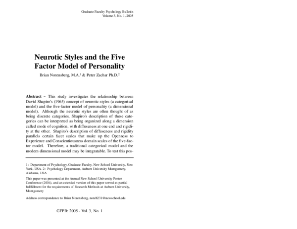 (PDF) Neurotic Styles and the Five Factor Model of Personality