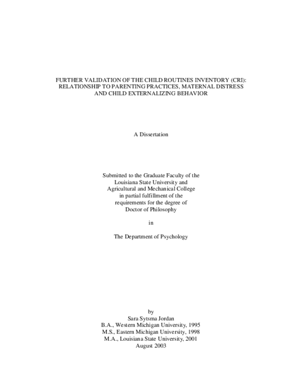 (PDF) Further validation of the Child Routines Inventory (CRI): relationship to parenting ...
