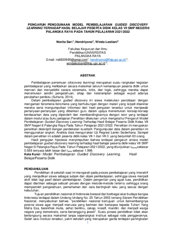 (PDF) Pengaruh Penggunaan Model Pembelajaran Guided Discovery Learning Terhadap Hasil Belajar ...