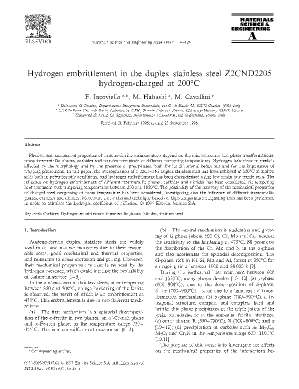 (PDF) Hydrogen embrittlement in the duplex stainless steel Z2CND2205 ...