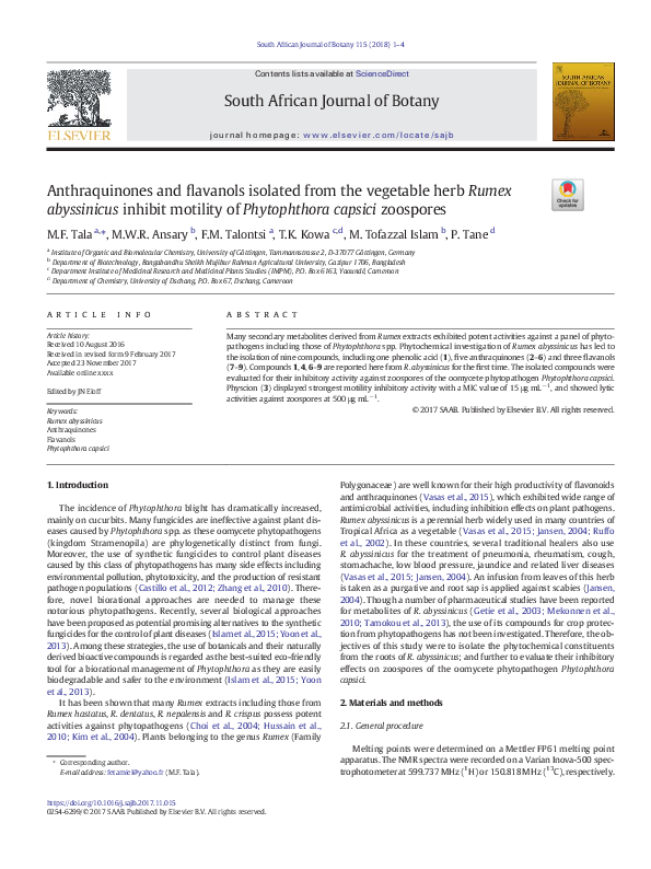 (PDF) Anthraquinones and flavanols isolated from the vegetable herb ...