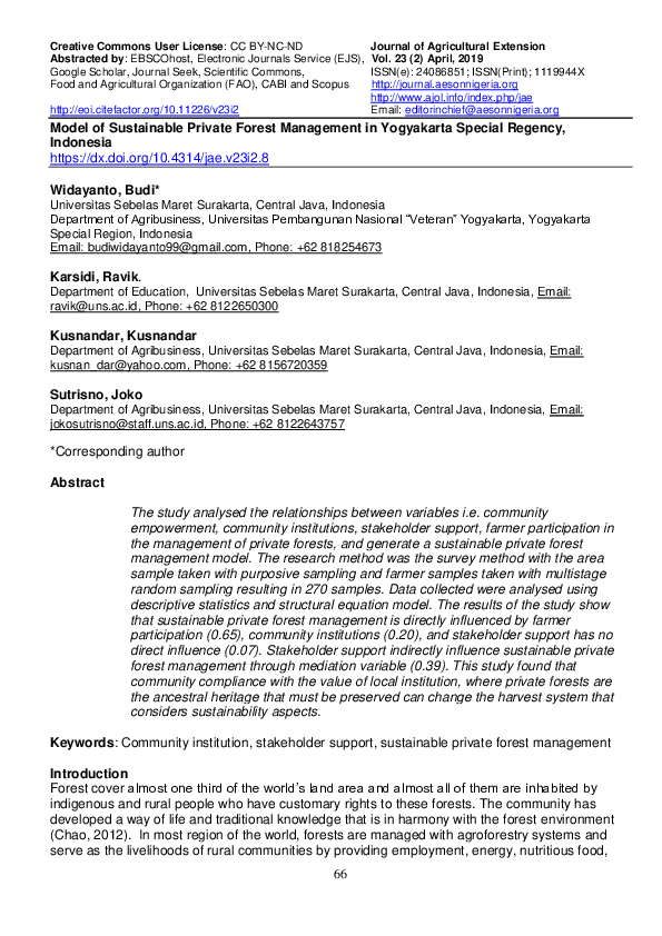 (PDF) Model of sustainable private forest management in Yogyakarta ...