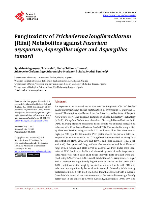 (PDF) Fungitoxicity of Trichoderma longibrachiatum (Rifai) Metabolites ...