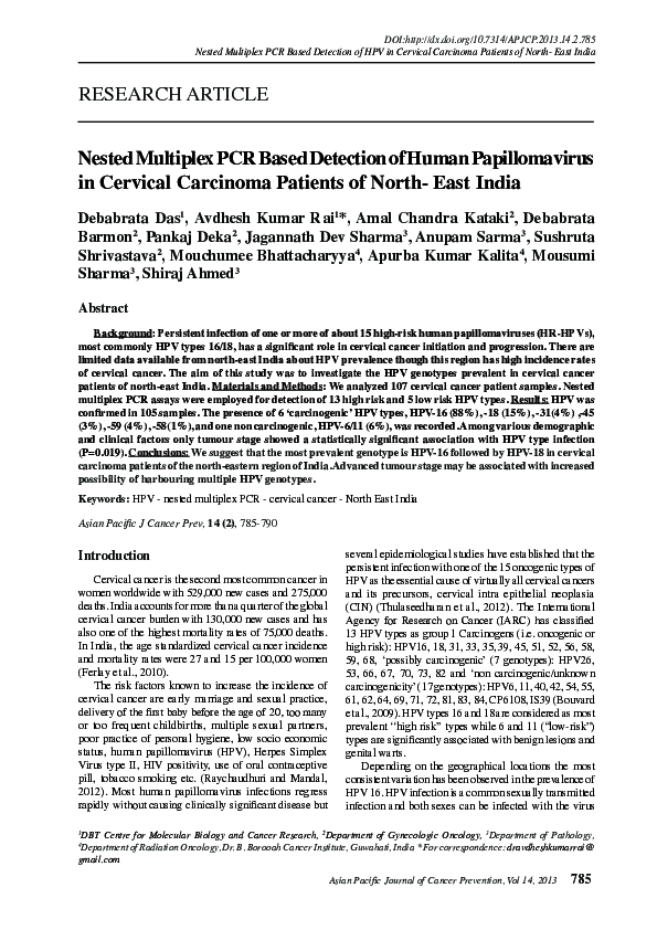 (PDF) Nested Multiplex PCR Based Detection of Human Papillomavirus in ...