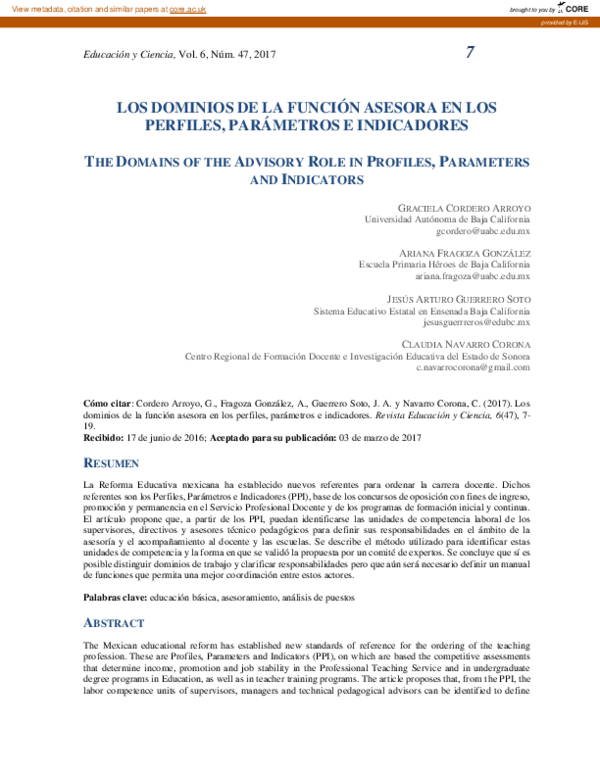 (PDF) Los dominios de la función asesora en los perfiles, parámetros e ...