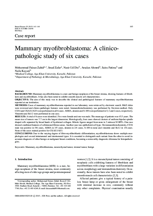 (PDF) Mammary myofibroblastoma: A clinico- pathologic study of six cases
