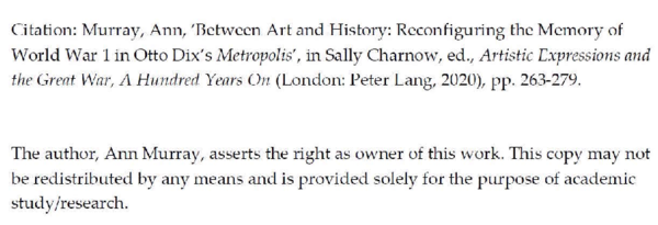 (PDF) Between Art and History: Reconfiguring the Memory of World War I ...