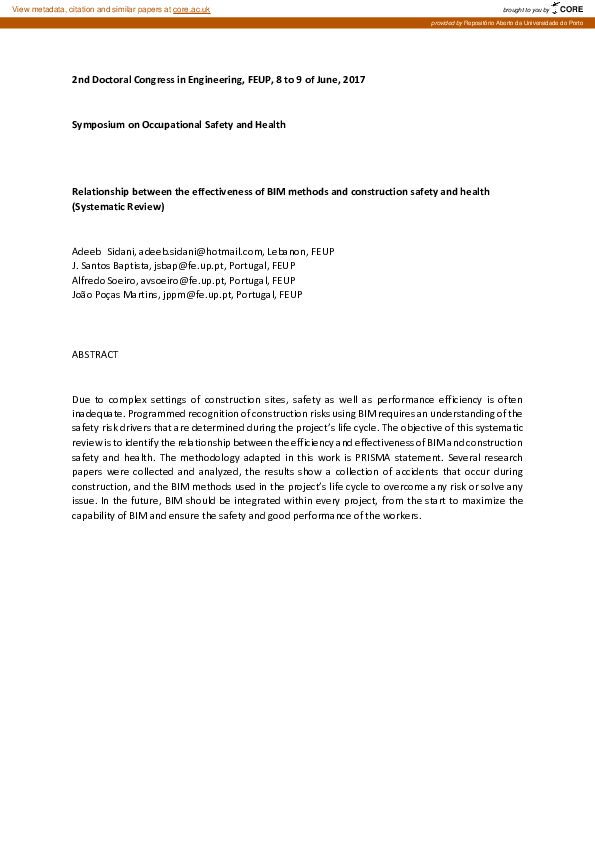 Pdf Relationship Between The Effectiveness Of Bim Methods And Construction Safety And Health