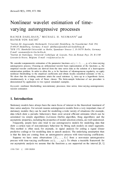 (PDF) Nonlinear Wavelet Estimation of Time-Varying Autoregressive Processes
