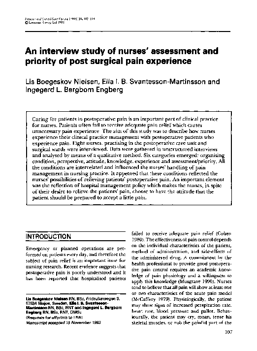(PDF) An interview study of nurses' assessment and priority of post ...